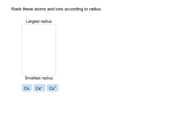 Solved Rank these atoms and ions according to radius. | Chegg.com
