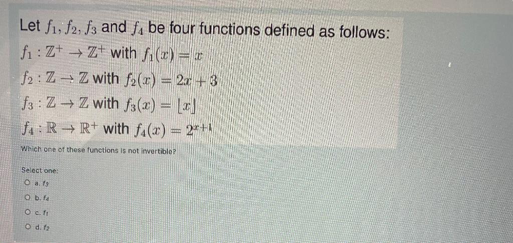 Solved Let f1, f2, f3 and fa be four functions defined as | Chegg.com