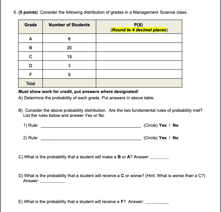 Solved 5. (5 points) Consider the following distribution of | Chegg.com