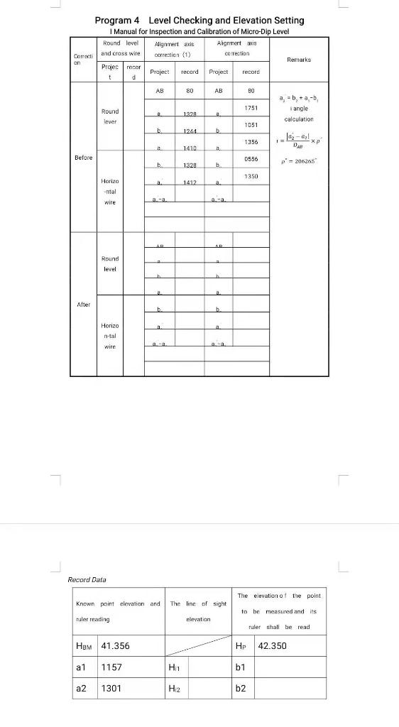 Program 4 Level Checking and Elevation Setting I | Chegg.com