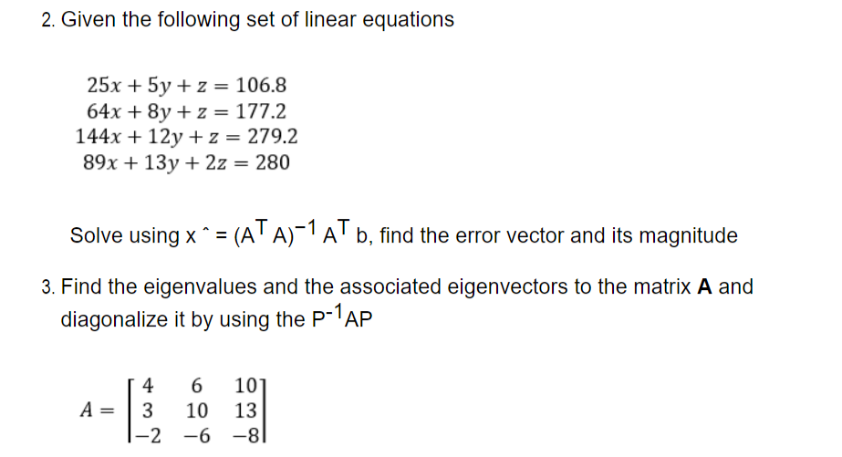 Solved 2. Given the following set of linear equations | Chegg.com
