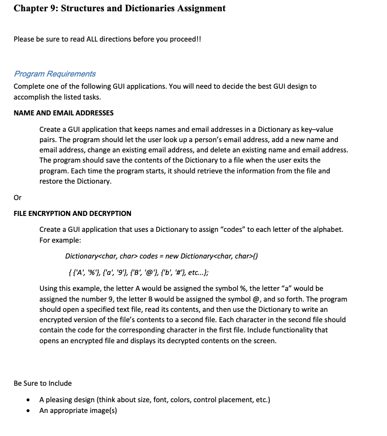 Chapter 9: Structures and Dictionaries Assignment | Chegg.com