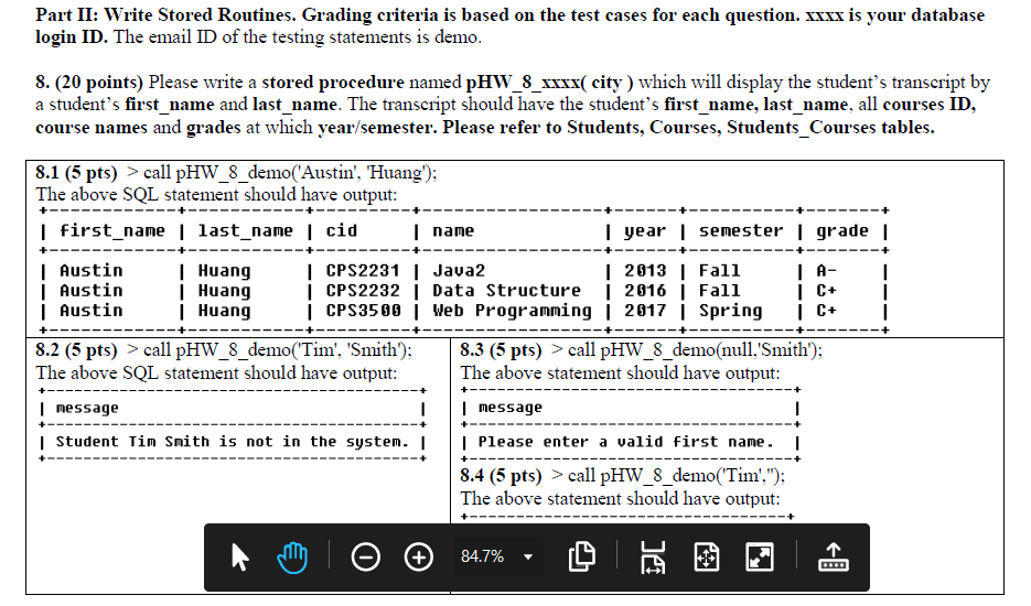 Solved Part II: Write Stored Routines. Grading criteria is | Chegg.com