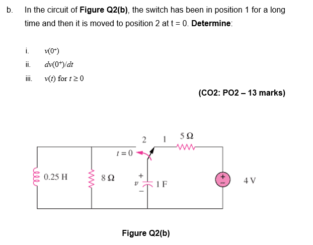 Solved b. In the circuit of Figure Q2(b), the switch has | Chegg.com