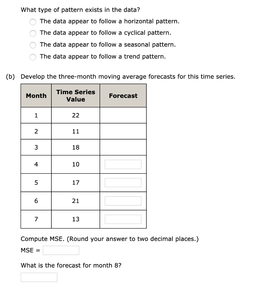 Solved Consider the following time series data. Month Value | Chegg.com