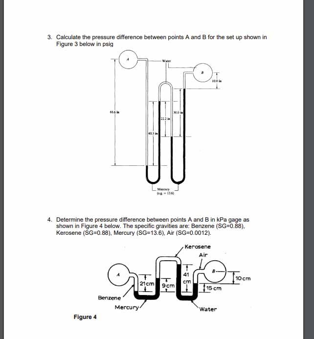 Solved 3. Calculate the pressure difference between points A | Chegg.com