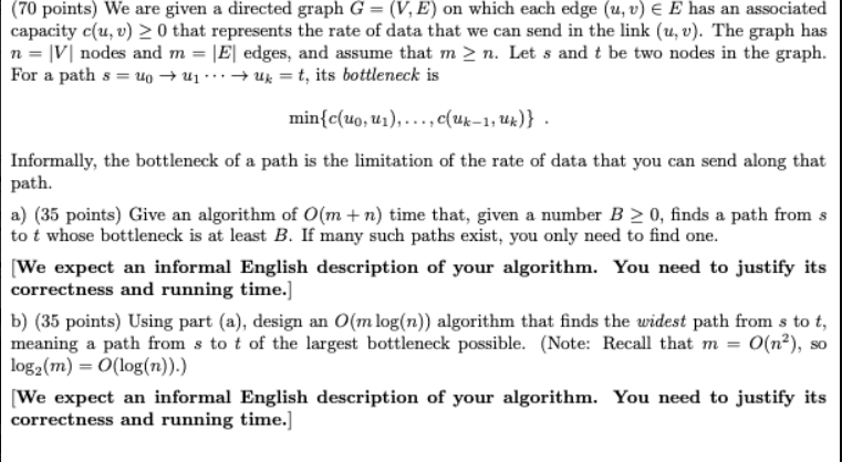 Solved (70 points) We are given a directed graph G=(V,E) on | Chegg.com
