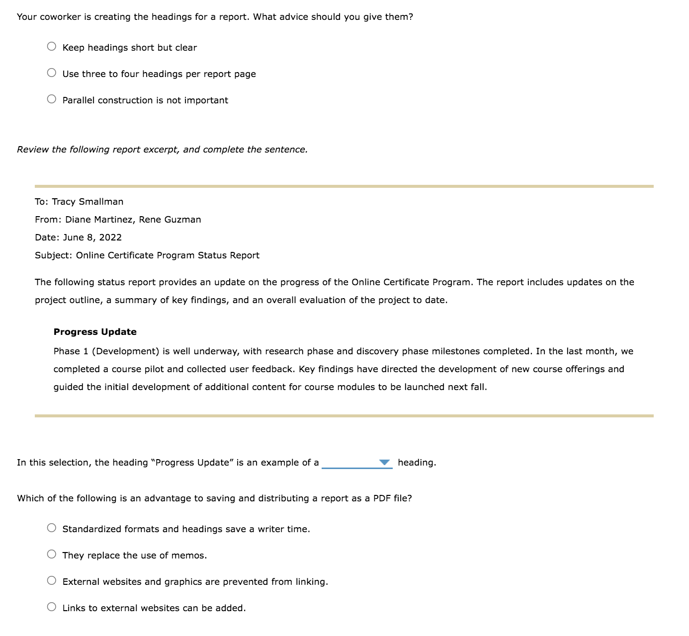 Your coworker is creating the headings for a report. | Chegg.com