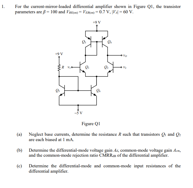 Solved For the current-mirror-loaded differential amplifier | Chegg.com