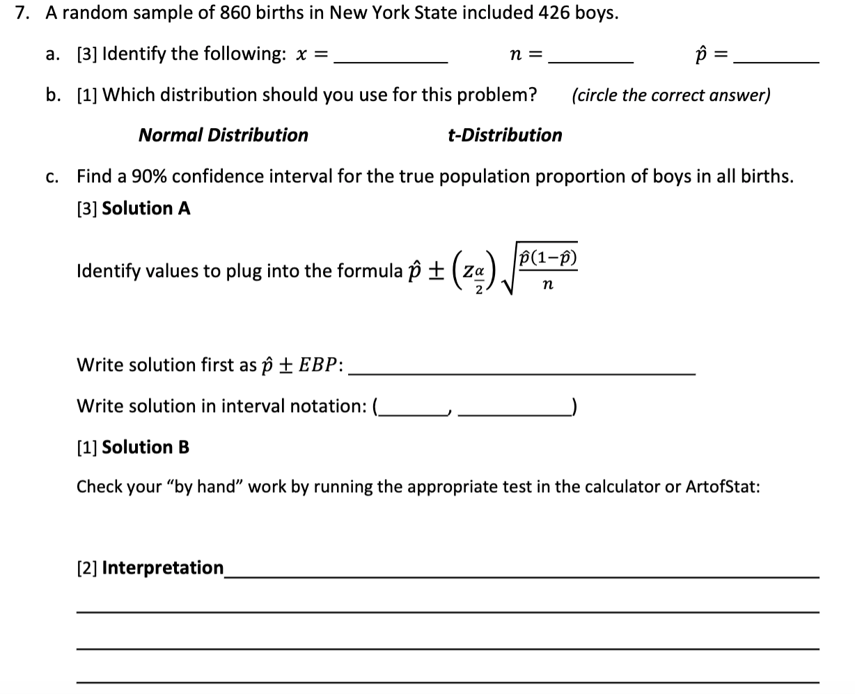 Solved A random sample of 860 births in New York State | Chegg.com