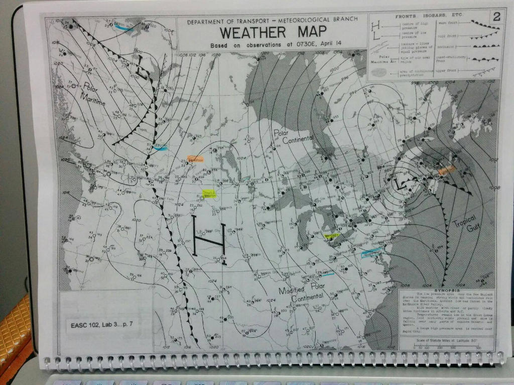Solved EASC Lab (Q18) Using the provided weather map below , | Chegg.com