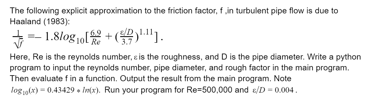 Solved The following explicit approximation to the friction | Chegg.com