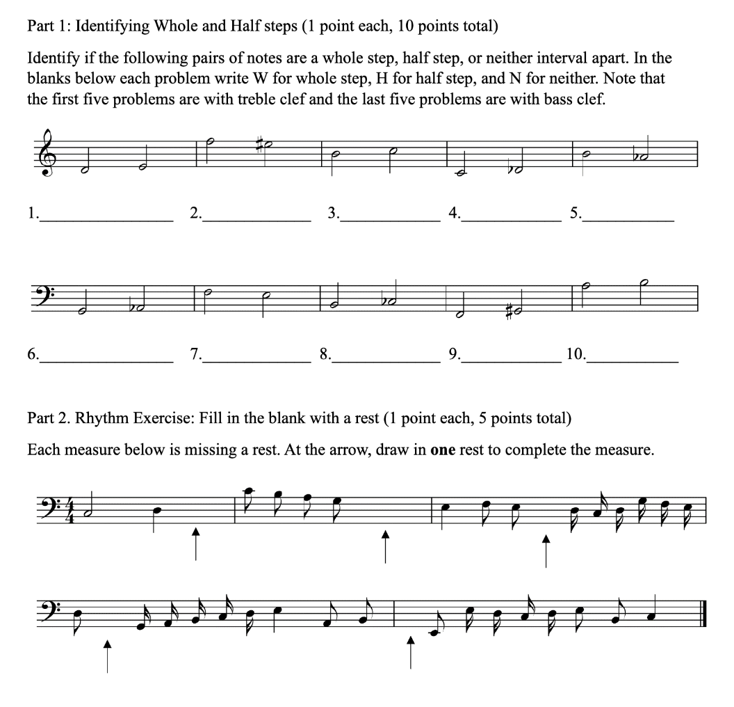 Part 1: Identifying Whole and Half steps (1 ﻿point | Chegg.com