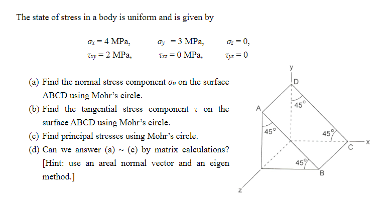 Solved The state of stress in a body is uniform and is given | Chegg.com