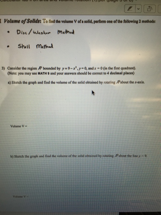 Solved Volume of Solids: To find the volume V of a solid, | Chegg.com