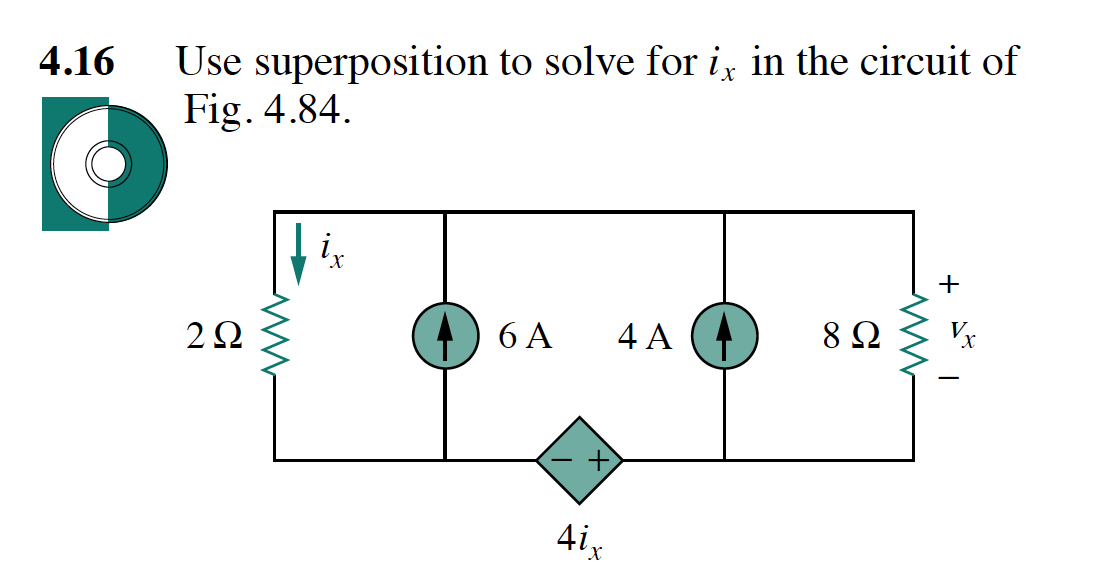 Solved 4.16 Use superposition to solve for ix in the circuit | Chegg.com