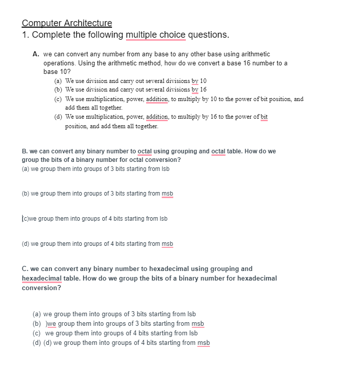 Solved 1. Complete the following multiple choice questions. | Chegg.com