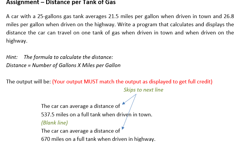 Solved Assignment - Distance per Tank of Gas A car with a | Chegg.com