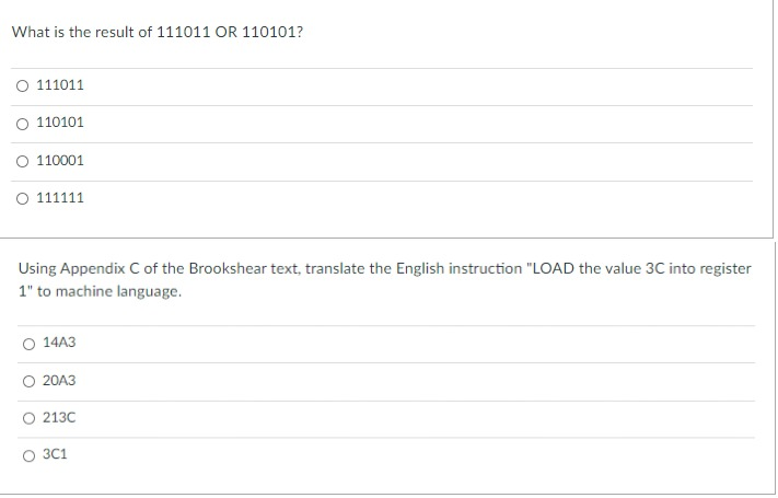 What is the result of 111011 OR 110101? O 111011 | Chegg.com