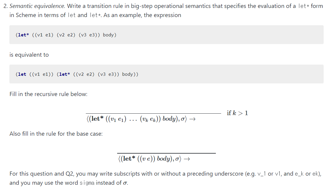 Solved 2 Semantic Equivalence Write Transition Rule Big Step
