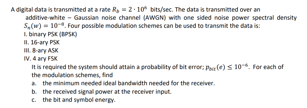 Solved A digital data is transmitted at a rate | Chegg.com