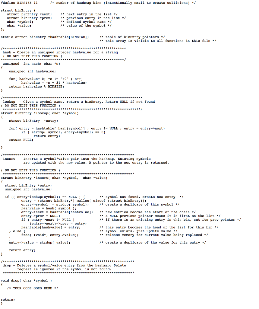 Solved define BINSIZE 11 *number of hashmap bins | Chegg.com