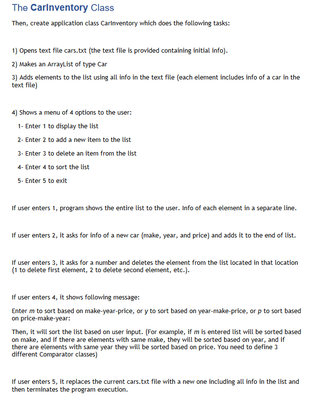 Solved The Car Class Create class Car with following fields | Chegg.com