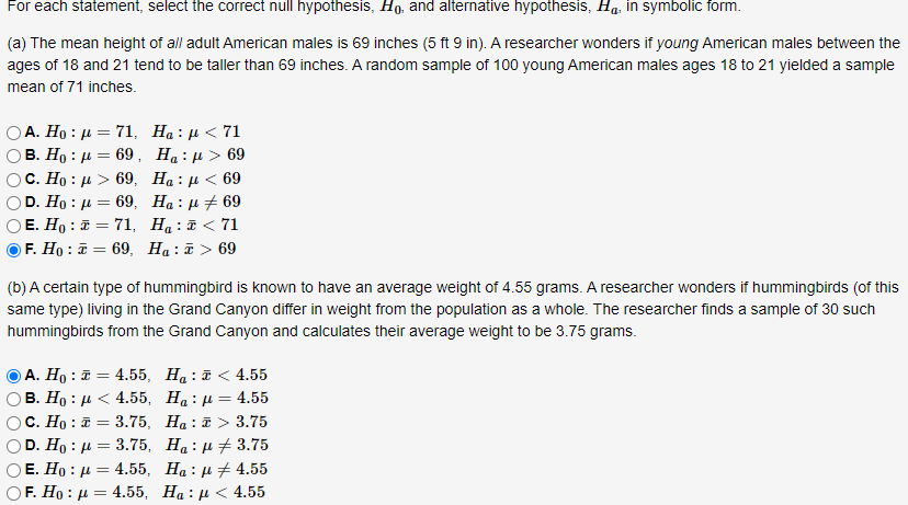Solved For each statement, select the correct null | Chegg.com