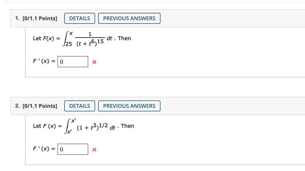 Solved 1. [0/1.1 points] DETAILS PREVIOUS ANSWERS х 1 Let | Chegg.com