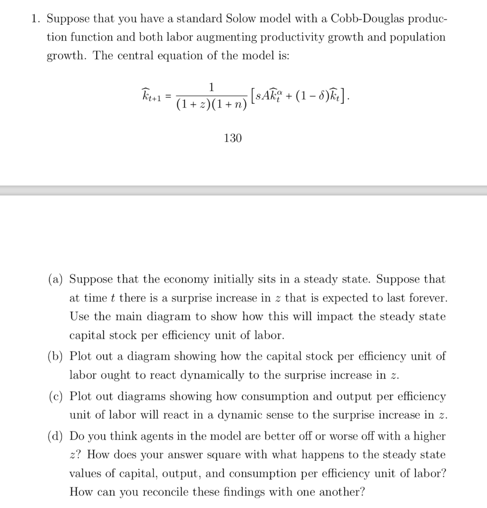 1. Suppose that you have a standard Solow model with | Chegg.com