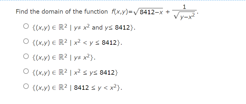 Solved Find the domain of the function f(x,y)=8412−x+y−x21. | Chegg.com