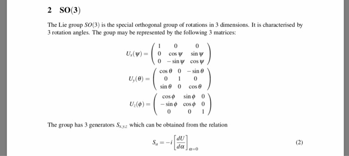 2 So(3) The Lie group SO(3) is the special orthogonal | Chegg.com