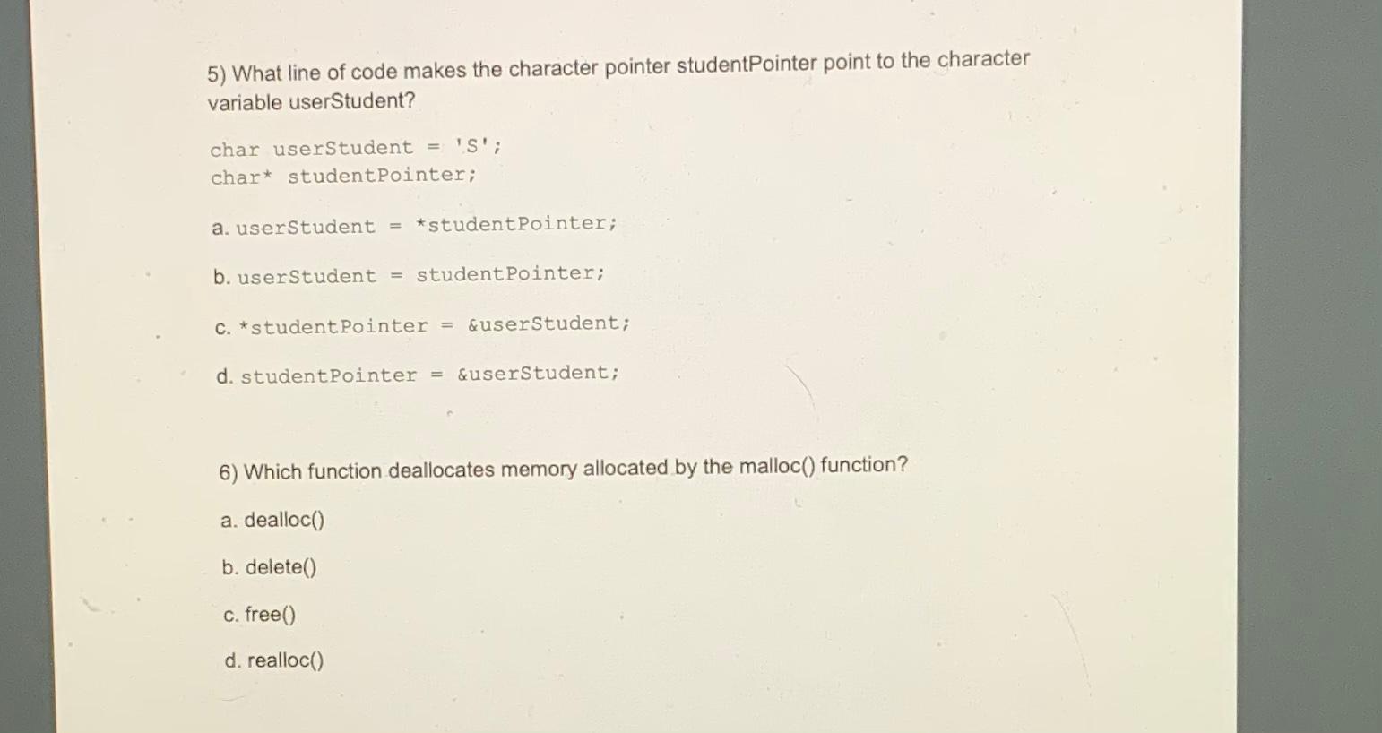 Solved 5) What line of code makes the character pointer | Chegg.com