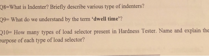 Solved Q8-What is Indenter? Briefly describe various type of | Chegg.com