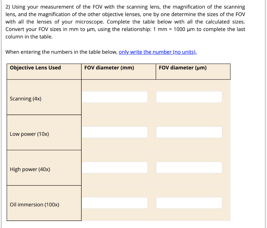 Solved 2) Using your measurement of the FOV with the | Chegg.com