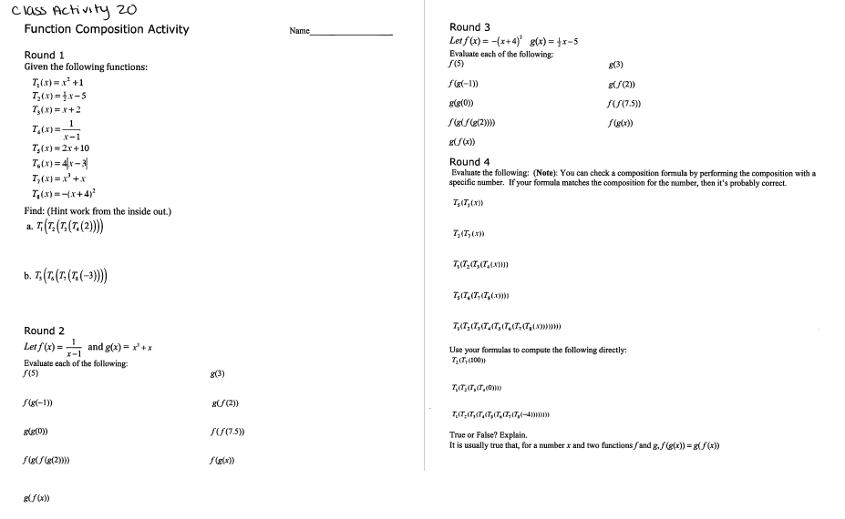 Solved Name Class Activity 20 Function Composition Activity | Chegg.com
