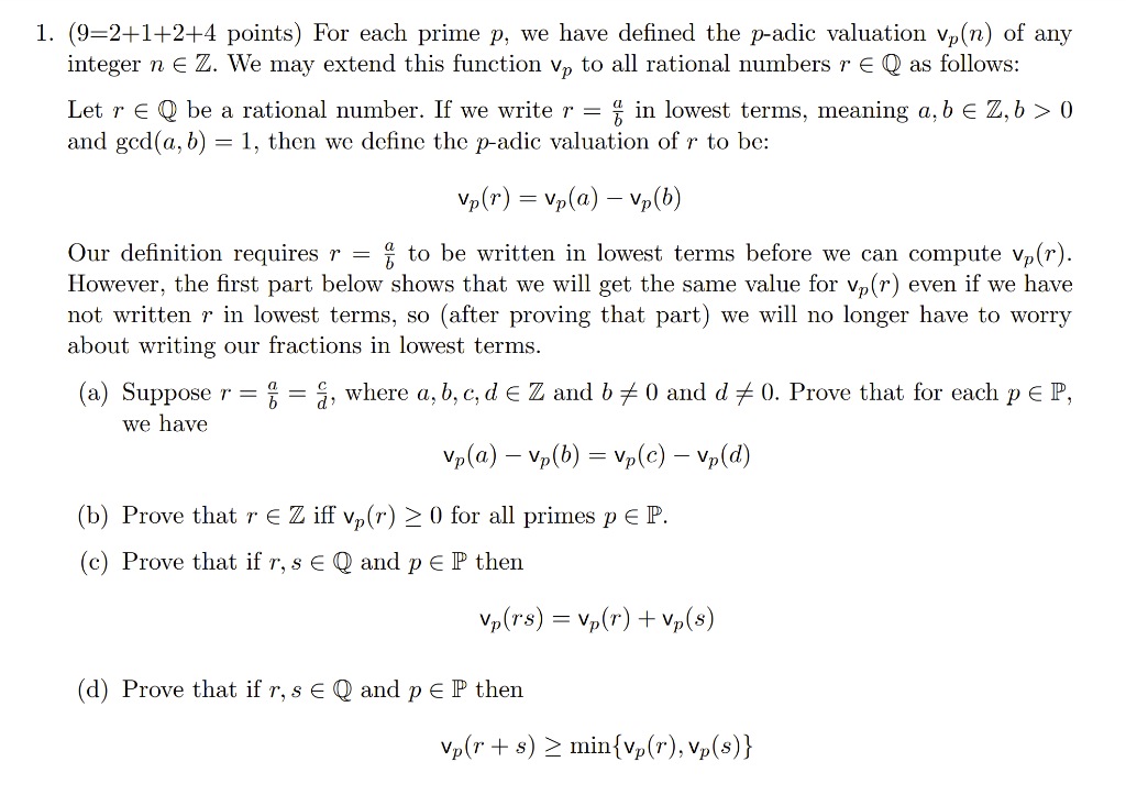 Solved 1. (9=2+1+2+4 points) For each prime p, we have | Chegg.com