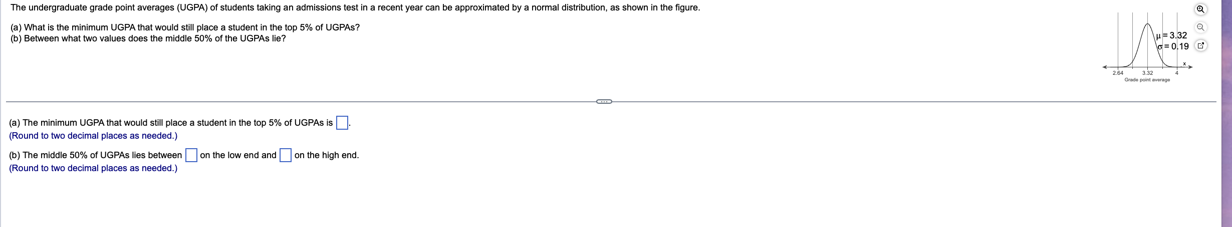 Solved The undergraduate grade point averages (UGPA) ﻿of | Chegg.com