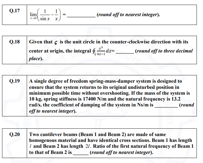 Solved Q.17 = lim x40 sinx (round off to nearest integer). X | Chegg.com