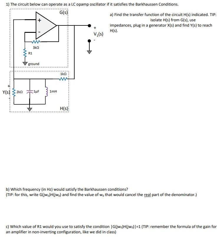 Solved 1) The circuit below can operate as a LC opamp | Chegg.com