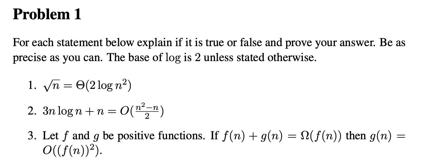 Solved For each statement below explain if it is true or | Chegg.com