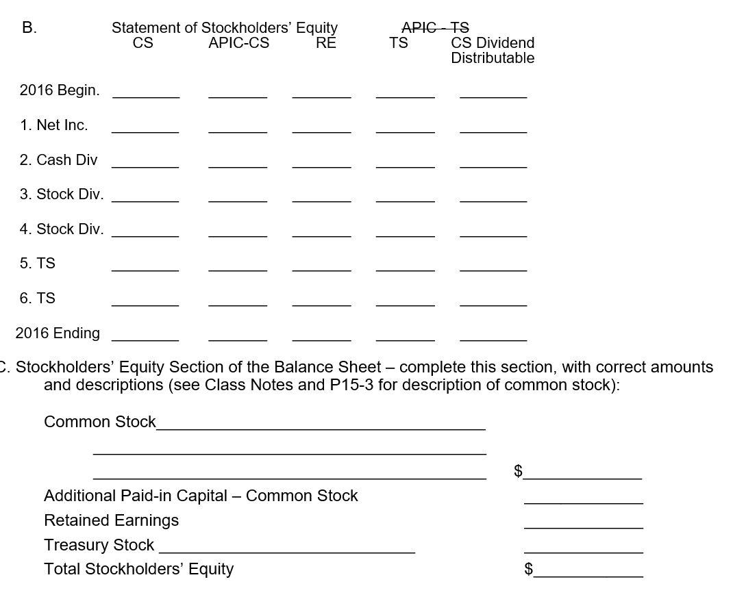Solved III. Stockholders' Equity. (Note: an example for this | Chegg.com