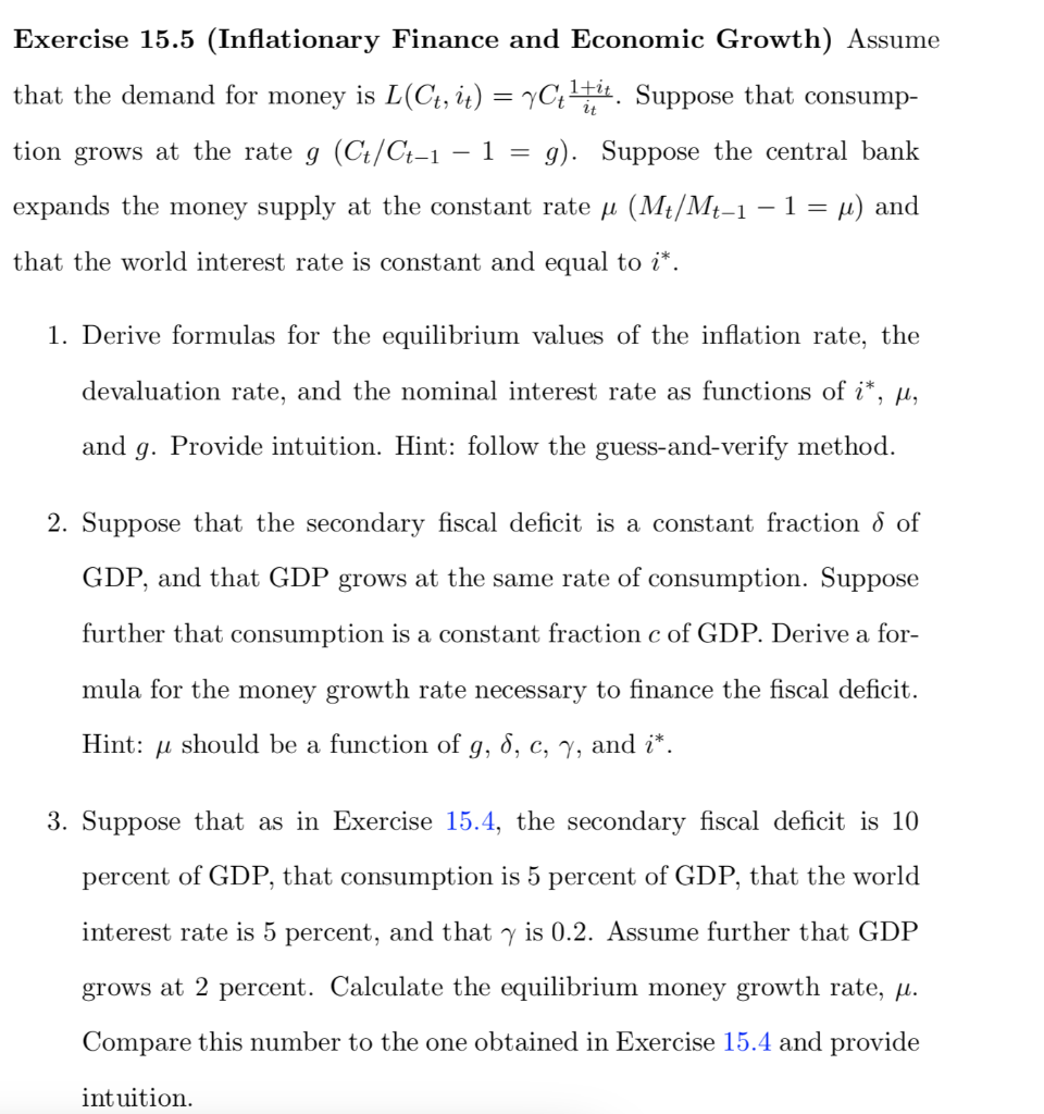 Exercise 15.5 (Inflationary Finance and Economic | Chegg.com