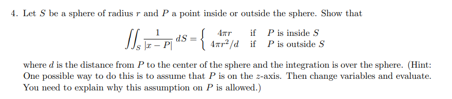 Solved Let S ﻿be a sphere of radius r ﻿and P ﻿a point inside | Chegg.com