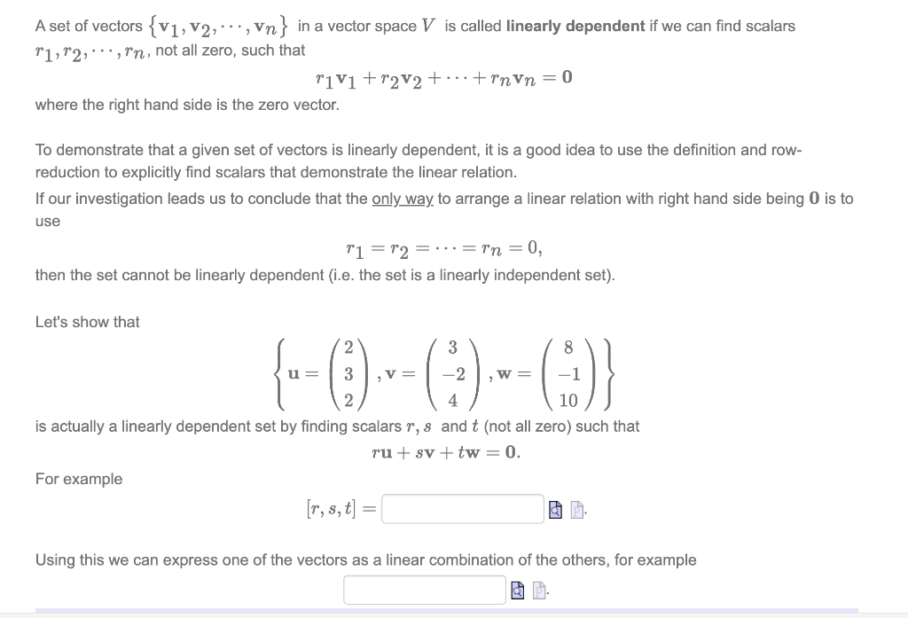 Solved A set of vectors {v1,v2,⋯,vn} in a vector space V is | Chegg.com