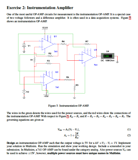 Exercise 2: Instrumentation Amplifier One of the most | Chegg.com