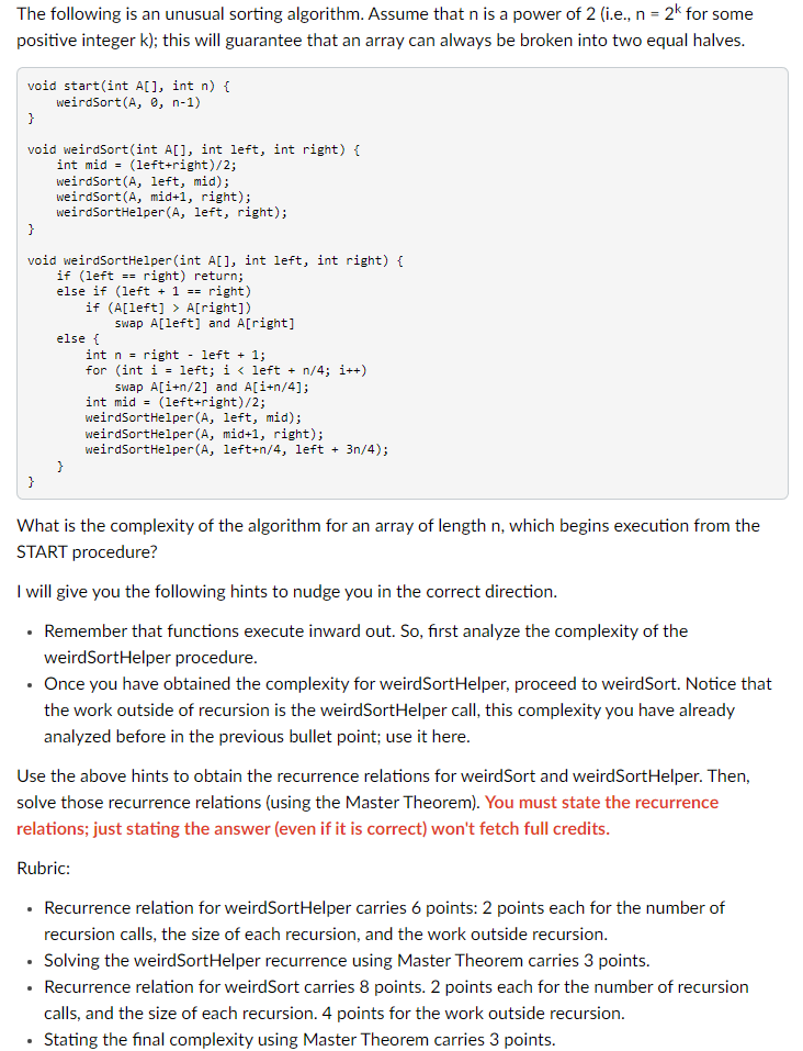 Solved The following is an unusual sorting algorithm. Assume | Chegg.com