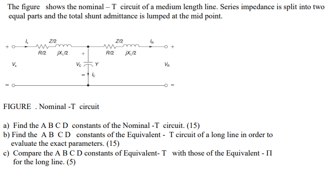 Solved The figure shows the nominal – T circuit of a medium | Chegg.com