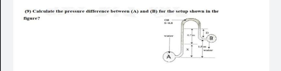 Solved (9) Calculate the pressure difference between (A) and | Chegg.com