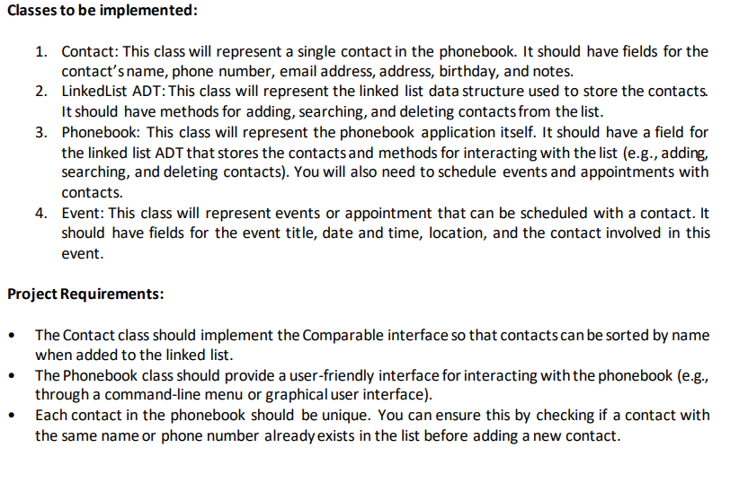 Solved Project Title: Linked List Phonebook Project | Chegg.com